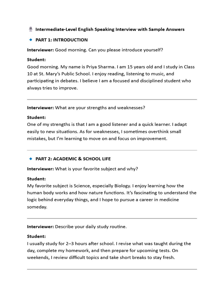 Interview Tips for Intermediate Students | PDF | Science | Learning