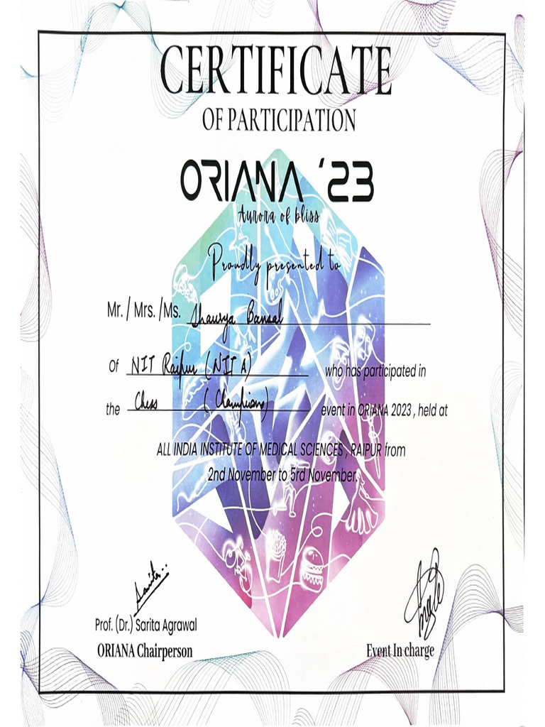 Aiims Oriana Certificate | PDF