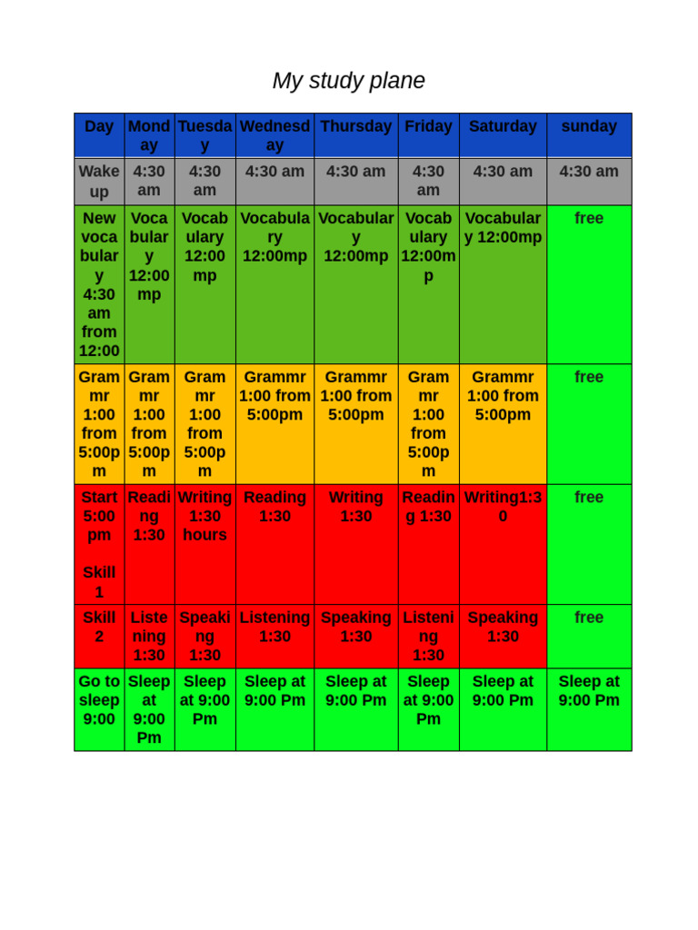 Daily English Study Schedule | PDF