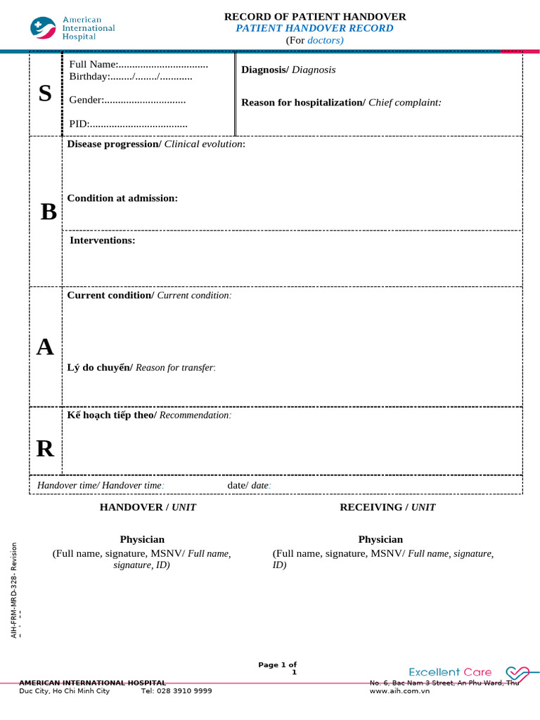 Handover Form | PDF