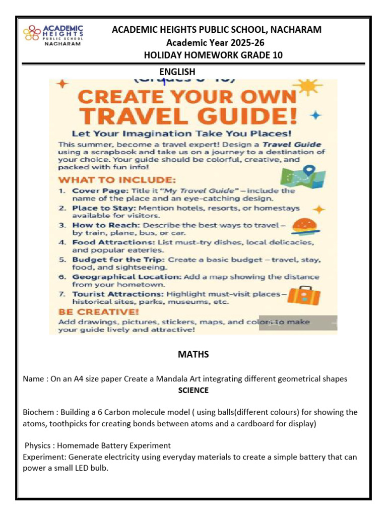 Grade 10 Holiday Homework | PDF