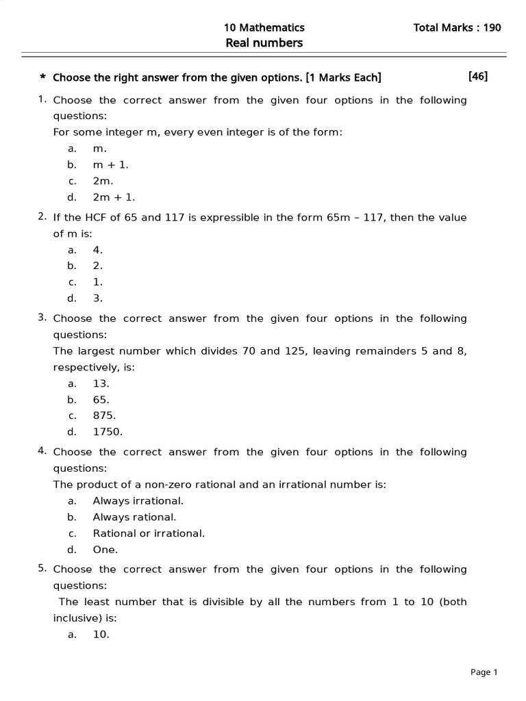 Real Numbers With MCQ's | PDF | Numbers | Rational Number
