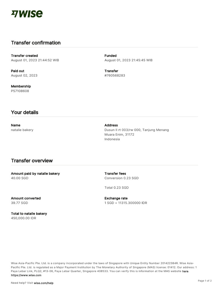 Wise Transaction Invoice Transfer 760568283 1468111845 Id | PDF ...