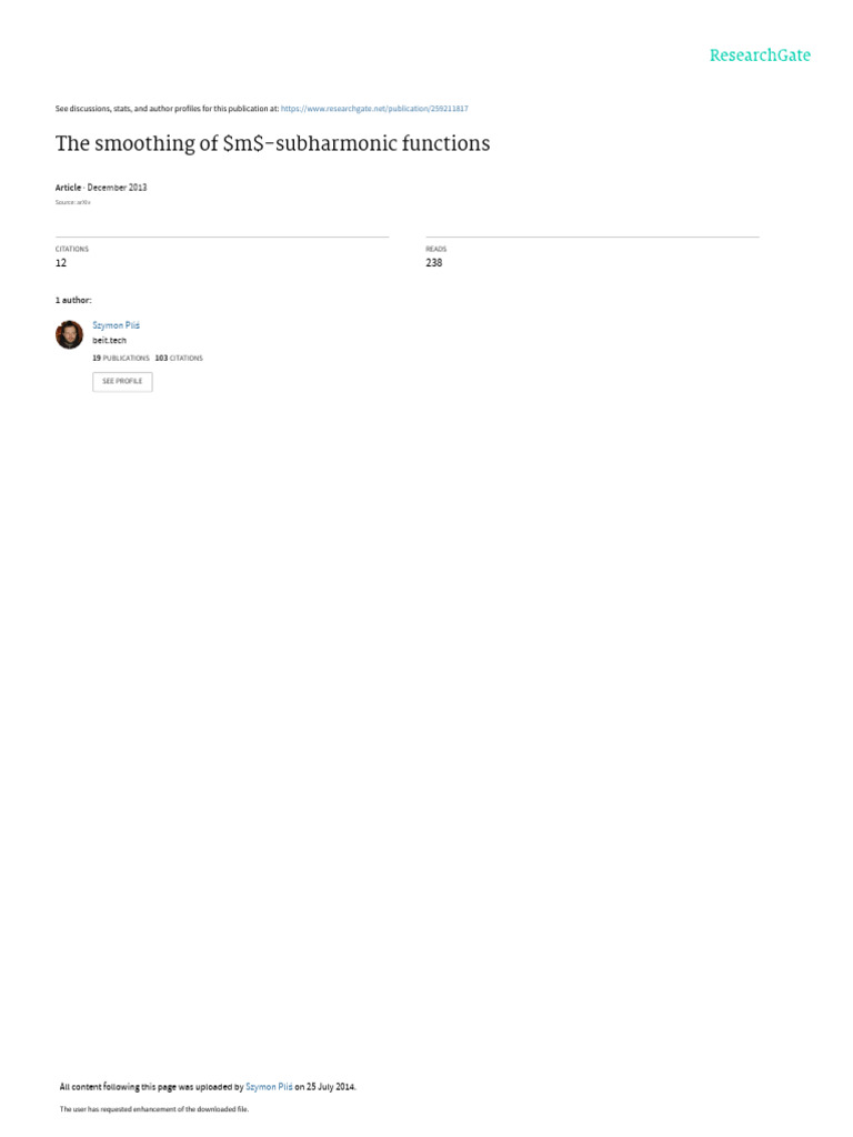 Plis S., The Smoothing of M-Subharmonic Functions | PDF | Function (Mathematics) | Matrix ...