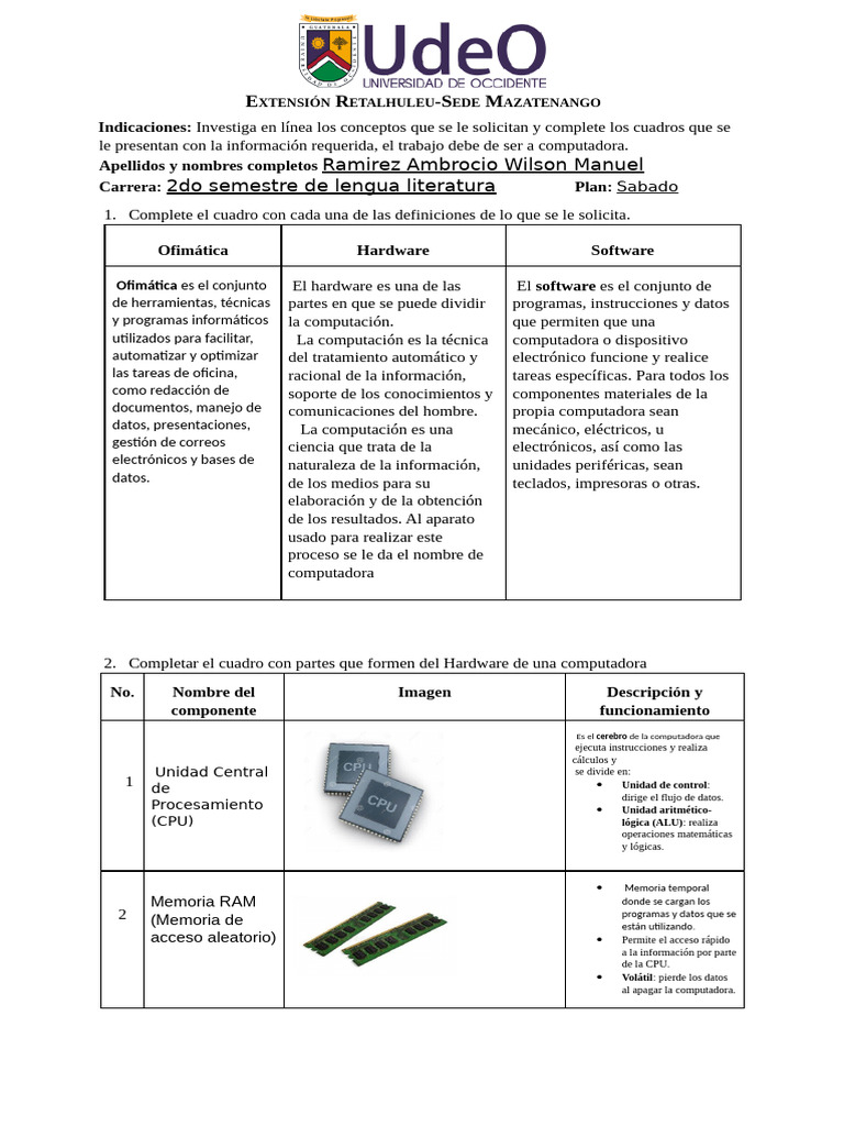Actividad No. 1 Descripci-N Hardware y Software | PDF | Hardware de la computadora | Informática