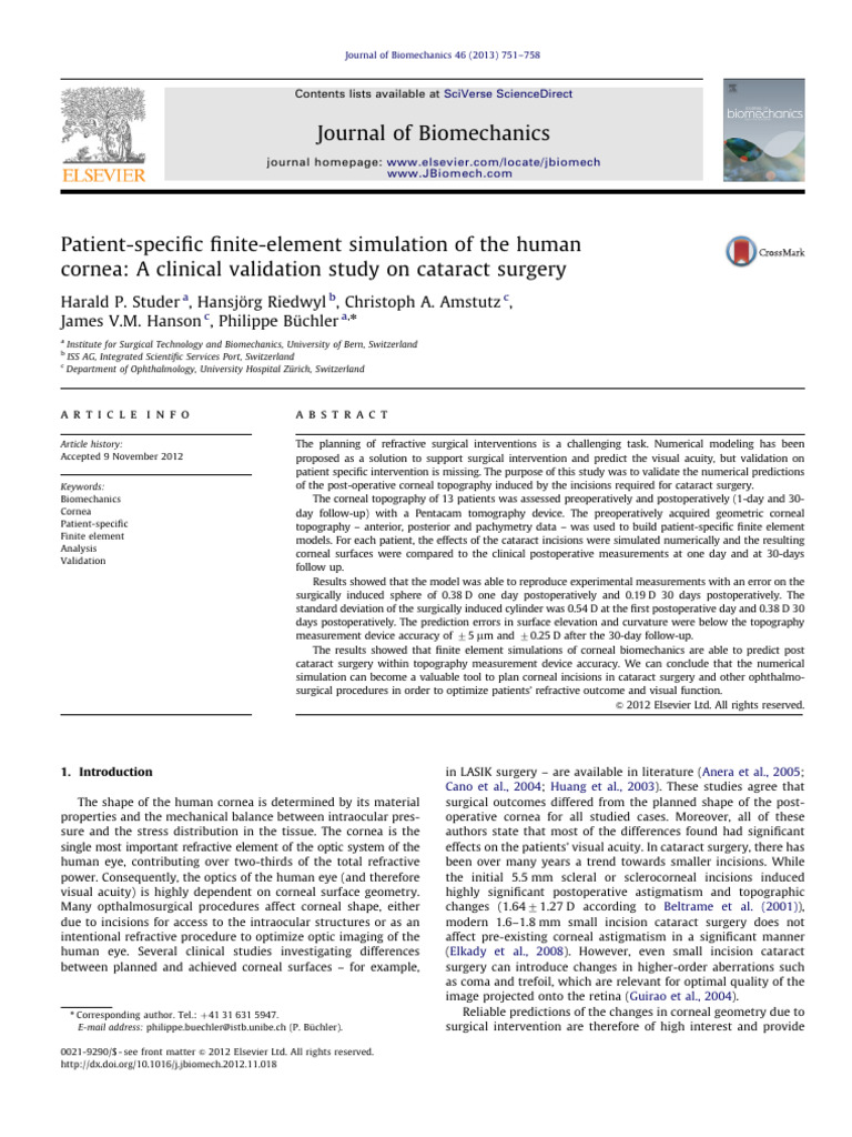 Patient Specific Finite Element Simulati | PDF | Cornea