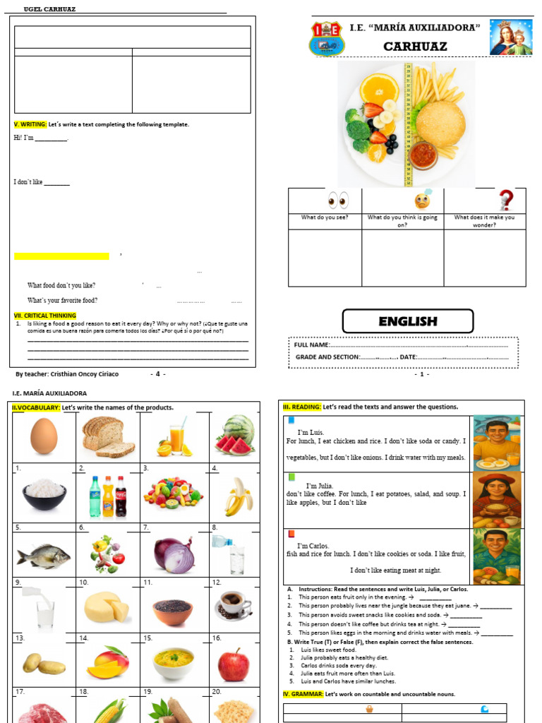 Food Preferences Worksheet for Students | PDF | Lunch | Meal