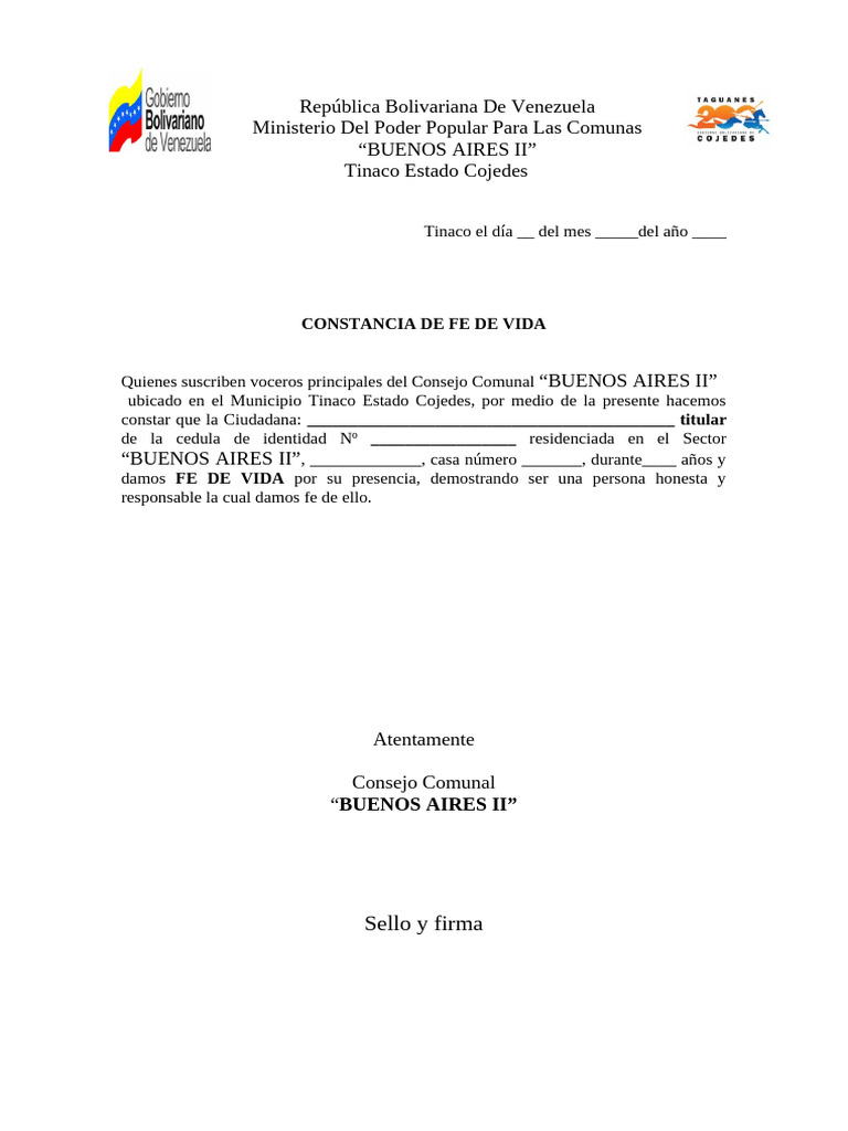 Constancia de Fe de VidaBUENOS AIRES I | PDF