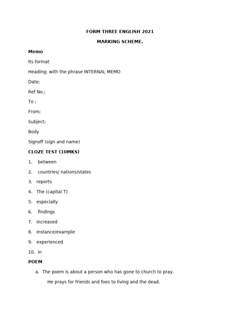 Set1 Eng Ms MidTerm 1 2021 Teacher - Co .Ke F3 Exam | PDF