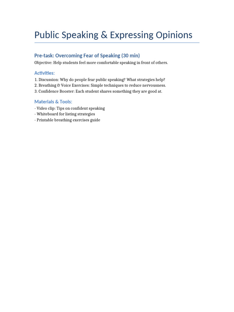 Public Speaking Lesson Plan Guide | PDF