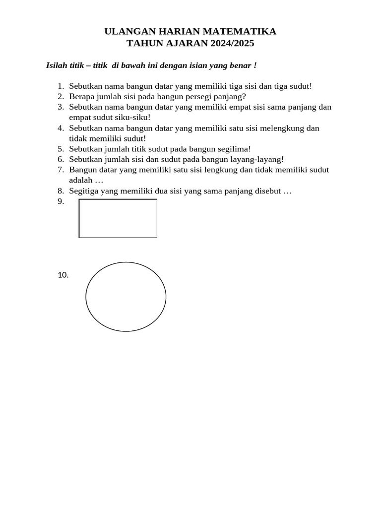 Ulangan Harian Matematika Bab 4 | PDF