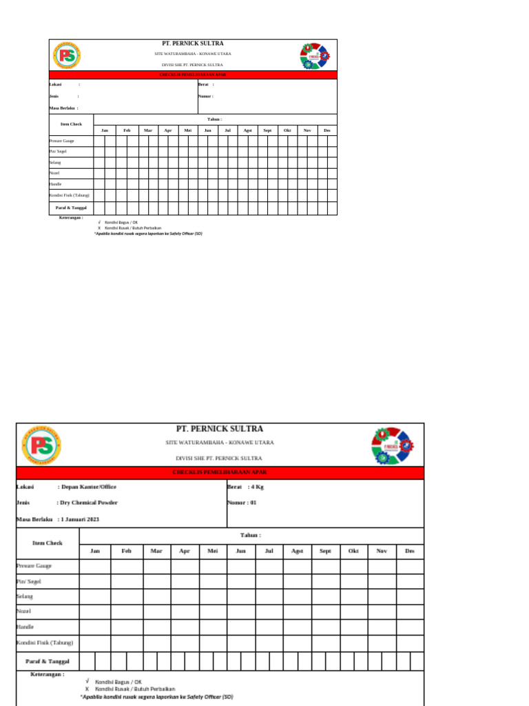 Form Checklis Pemeliharaan Apar | PDF