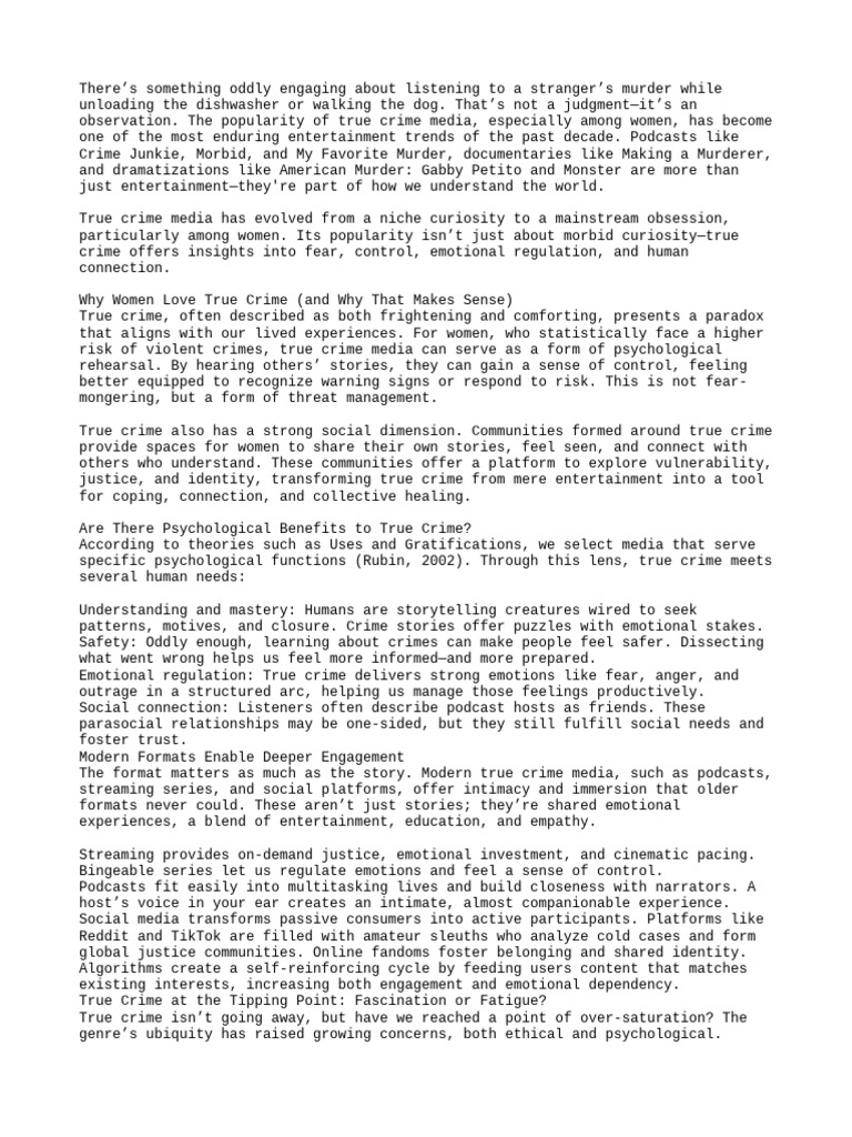 The Popularity of True Crime Why We Can't Stop | PDF | Crimes | Crime ...