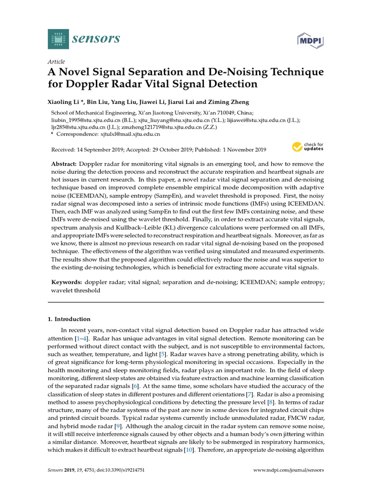 A Novel Signal Separation and De-Noising Technique For Doppler Radar ...