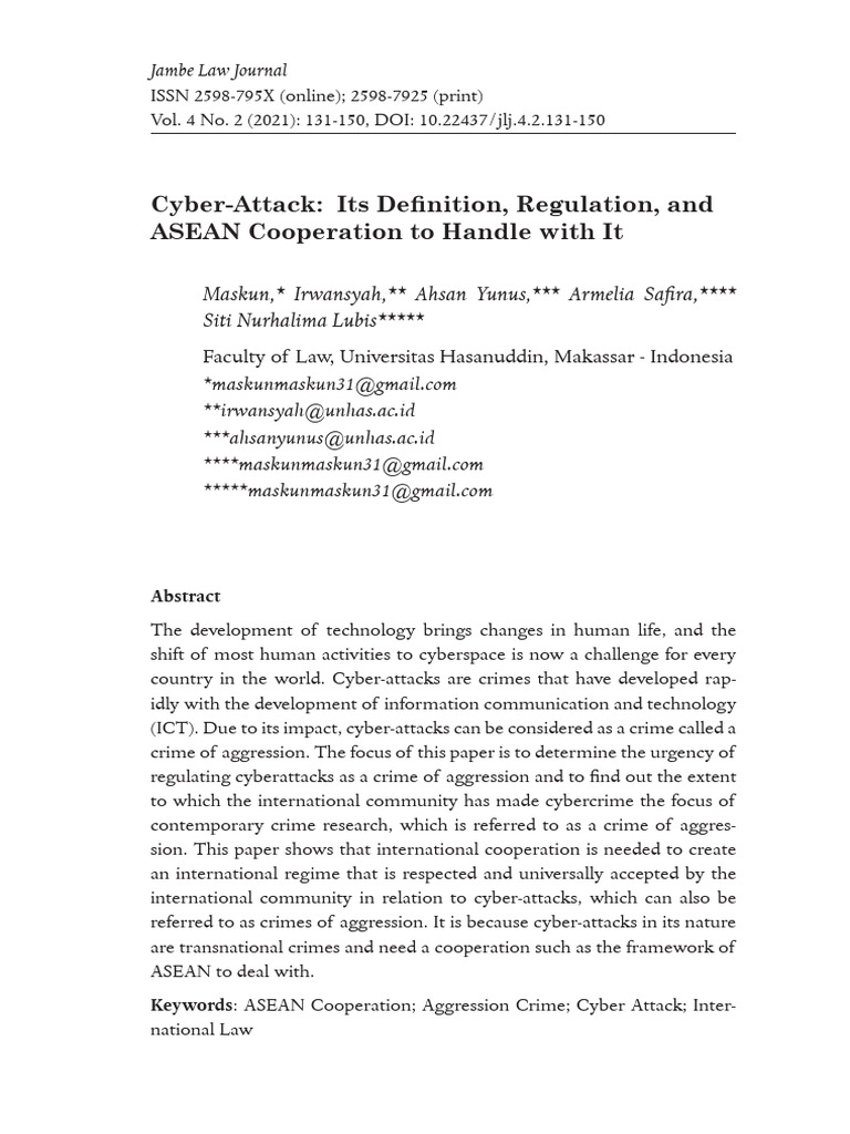 Jurnal Cyber-Attack - Its Definition, Regulation, and ASEAN Cooperation To Handle With It | PDF ...