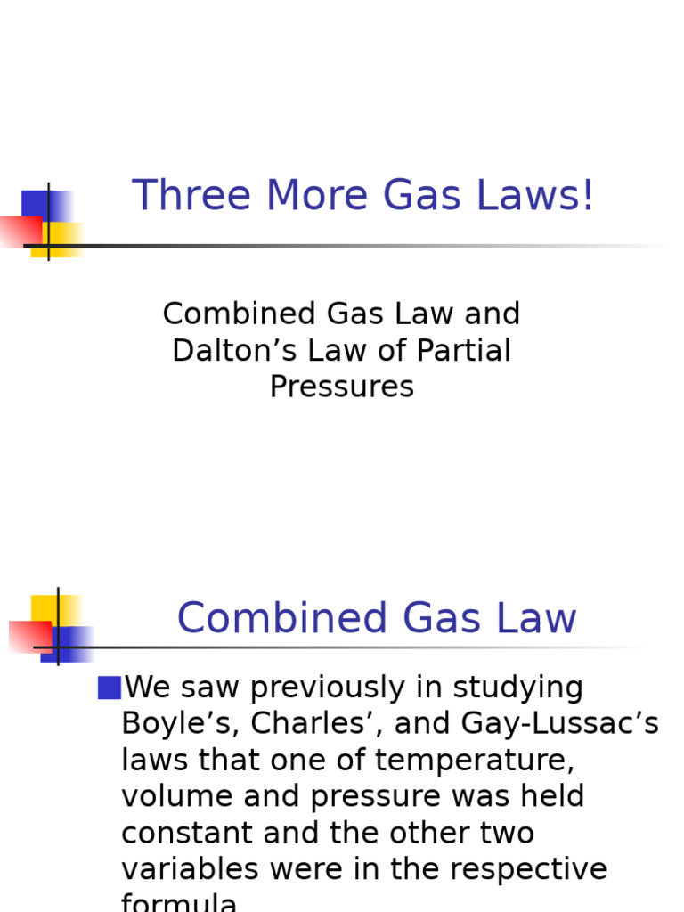 SCH 3U Combined Gaw Law, Dalton, and Avogadro's Law | PDF