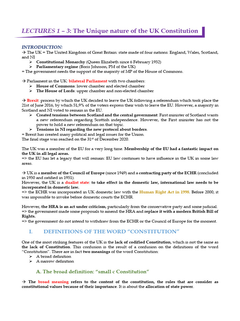 L.1 The Unique Nature of The UK Constitution | PDF | Constitution | Brexit