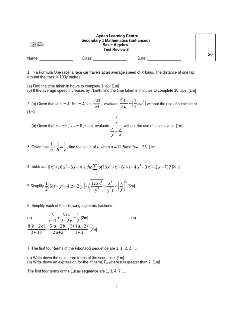 ALC Basic Algebra Test Review 2 | PDF | Numbers | Arithmetic