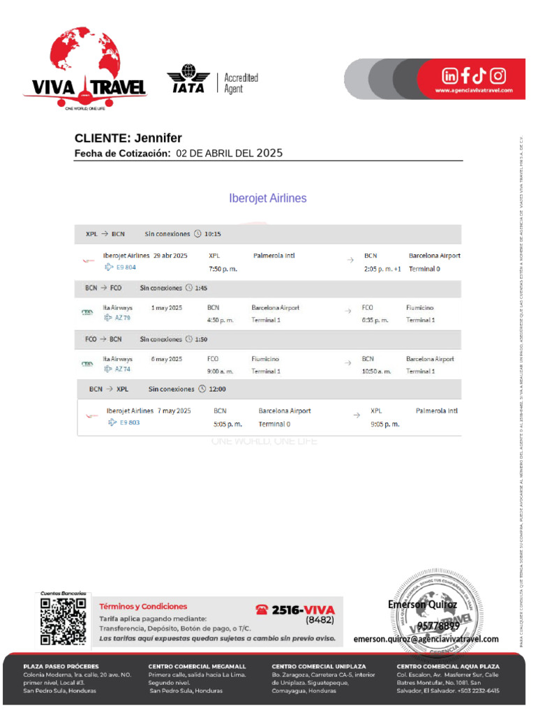 Cotizacion de Vuelo Jennifer | PDF