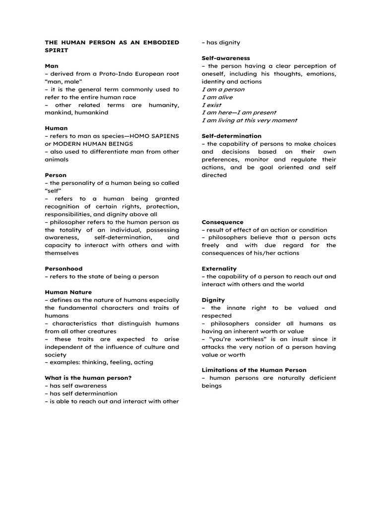Philosophy Notes For Summative 3 | PDF | Human | Transcendence (Philosophy)