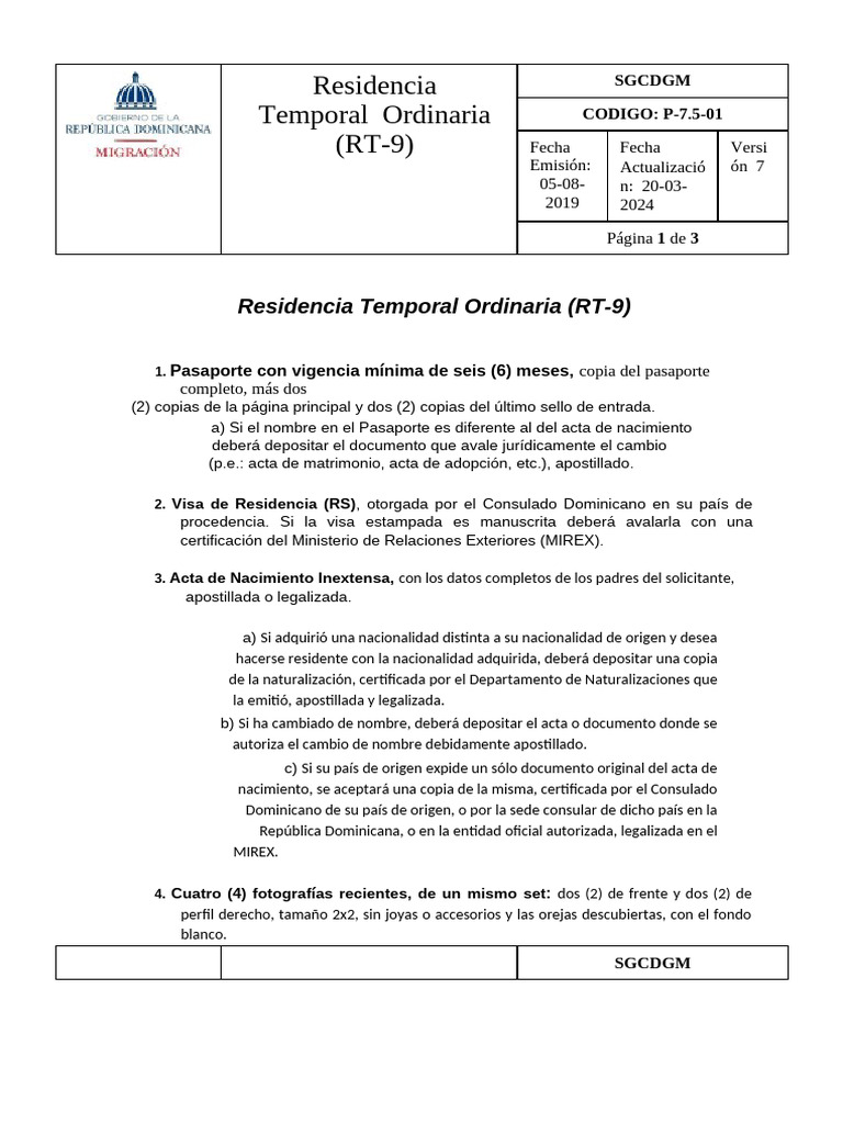 Informacion Adjunta de Residencia Temporal Ordinaria RT 9 | PDF | Certificado de nacimiento ...