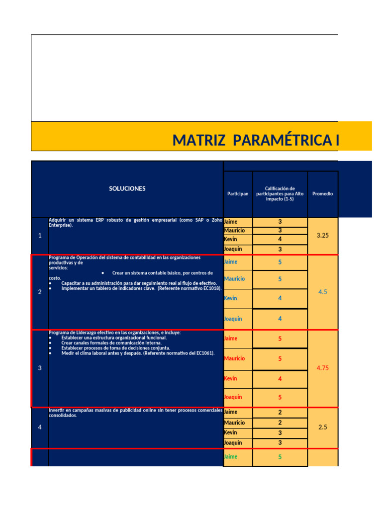 Matriz Paramétrica para Evaluación de Soluciones | PDF | Planificación de recursos empresariales ...