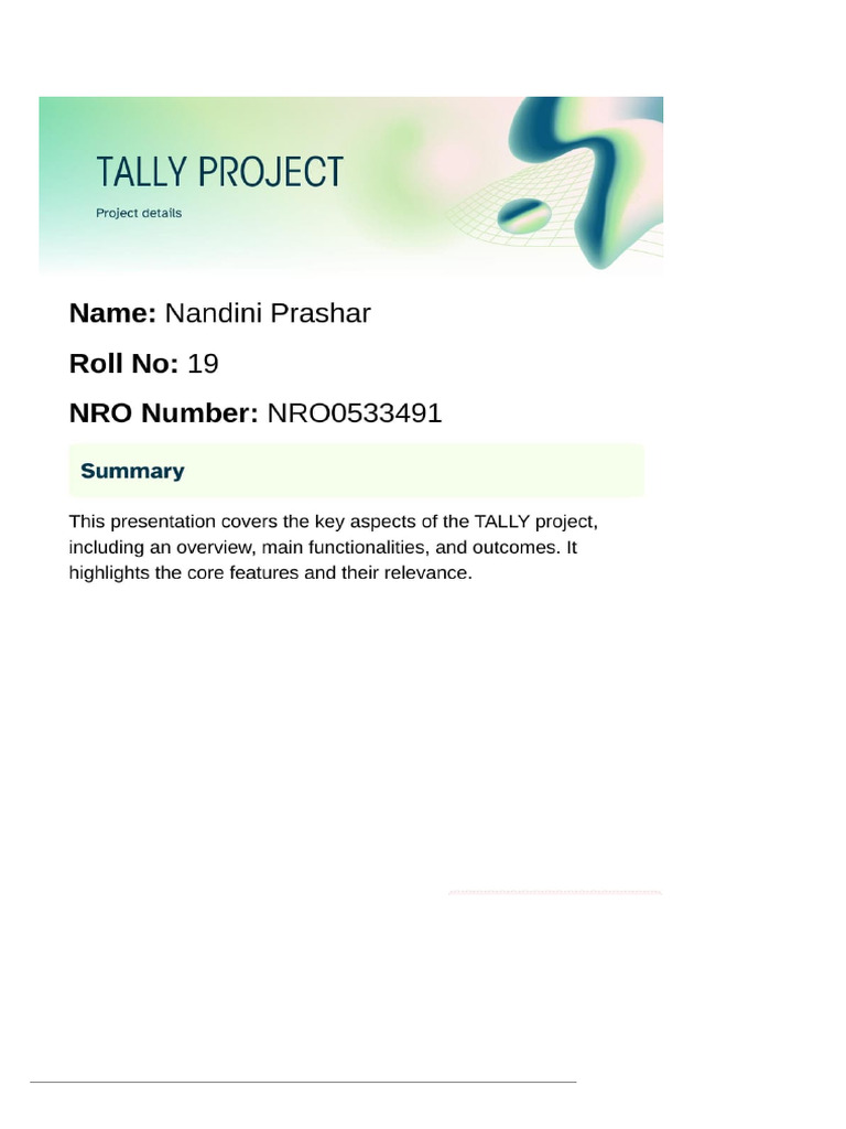 Tally Project | PDF | Bookkeeping | Debits And Credits