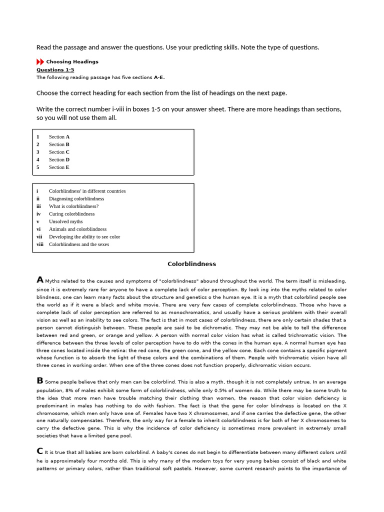 Academic Reading Sample Task N. 2 Colorblindness | PDF | Color | Vision