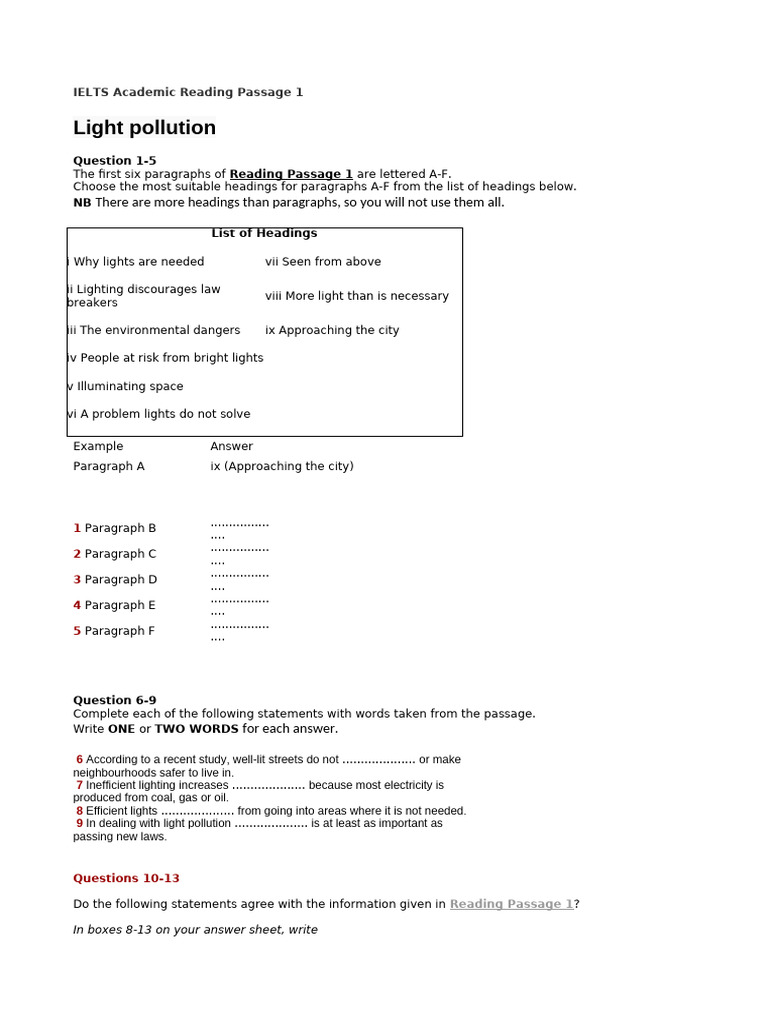 Academic Reading Sample Task 2 n.1 | PDF | Lighting | Light