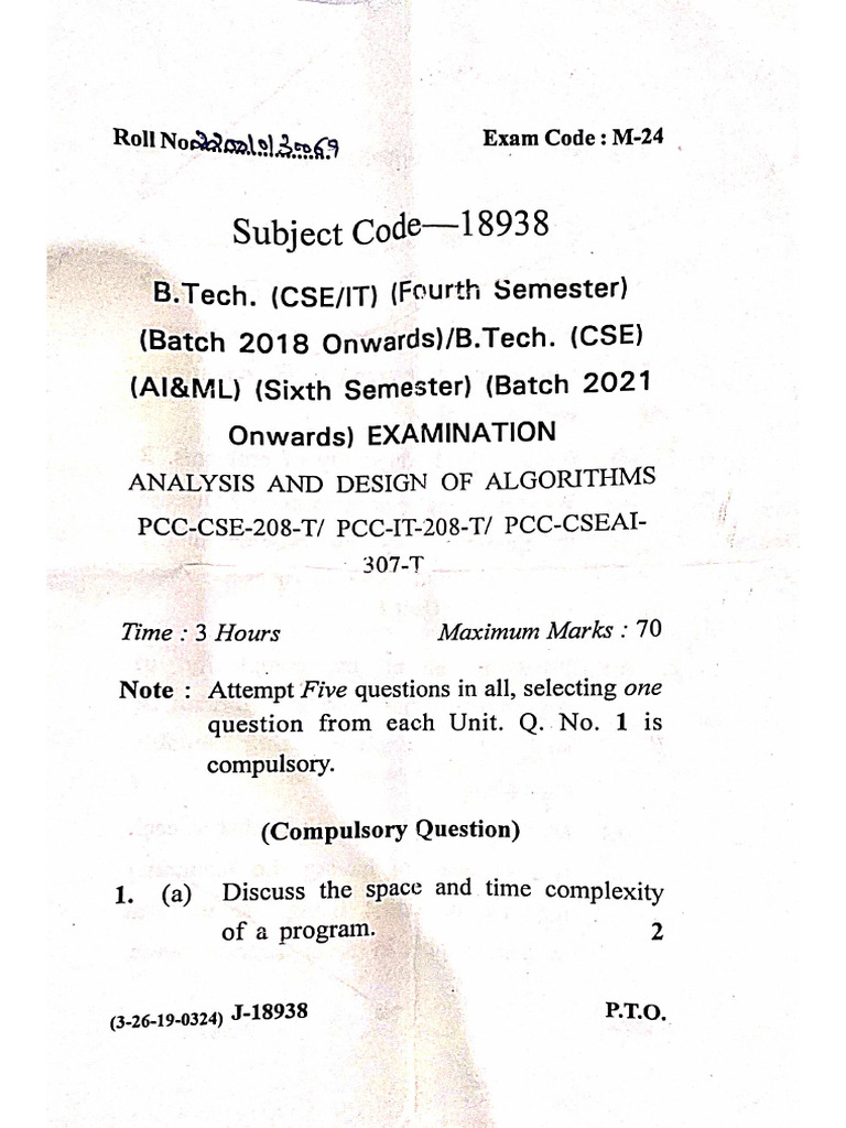 Analysis and Design of Algorithms 2024 | PDF