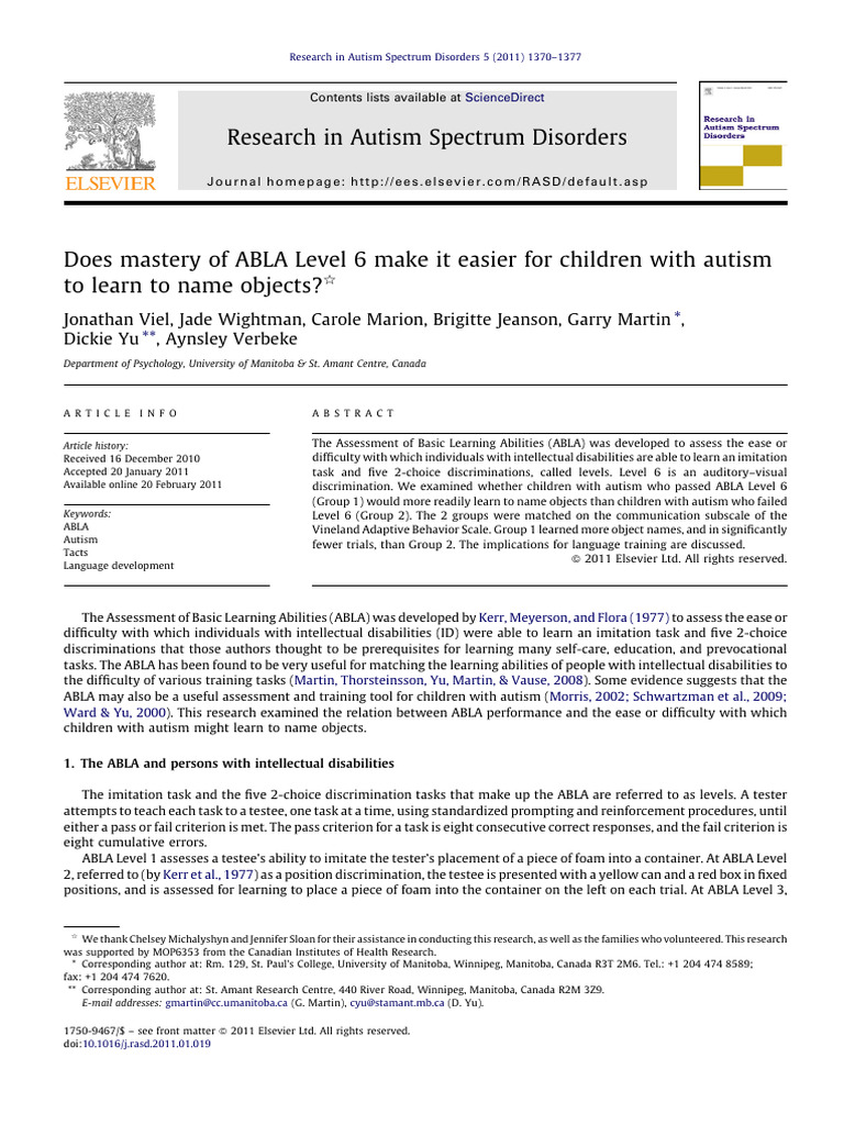 Does Mastery of ABLA Level 6 Make It Easier For Children With Autism To ...
