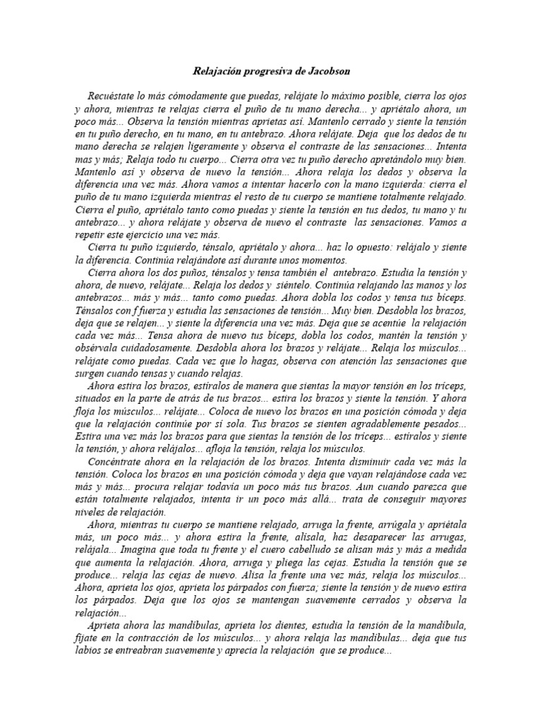 Técnica de Relajación Progresiva de Jacobson | PDF | Mano | Tórax