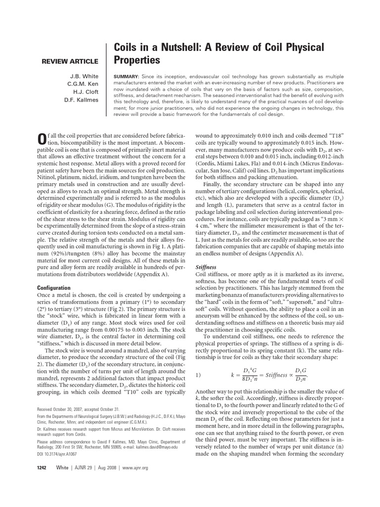 Coil Properties for Aneurysm Treatment | PDF | Young's Modulus ...
