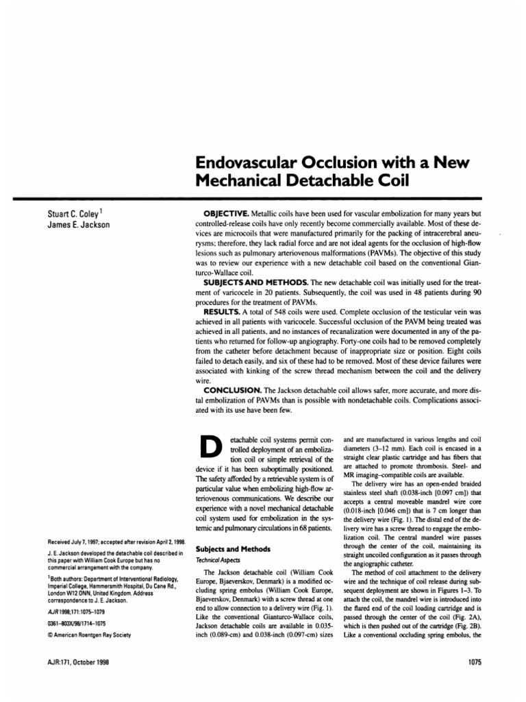 Jackson Detachable Coil for Varicocele & PAVM | PDF | Interventional ...