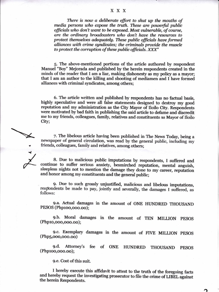 Affidavit for Libel Case Against Respondents | PDF