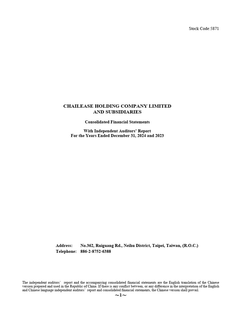 Chailease Holding 2024 Consolidated Financial Statement | PDF | Going ...