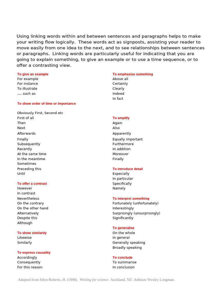 Linking Words for Academic Writing | PDF | Cognitive Science