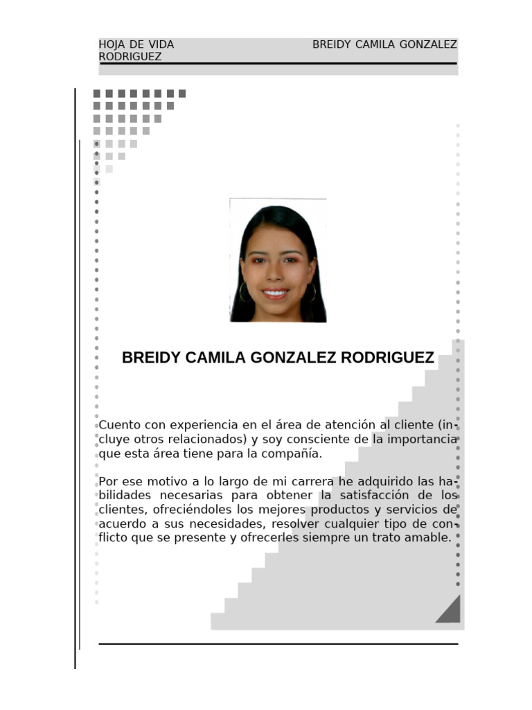 Hoja de Vida Breidy Camila González | PDF
