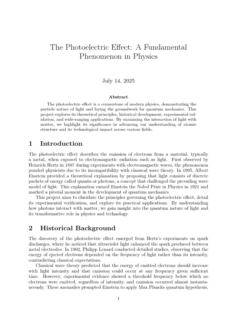 The Photoelectric Effect: A Fundamental Phenomenon in Physics | PDF ...