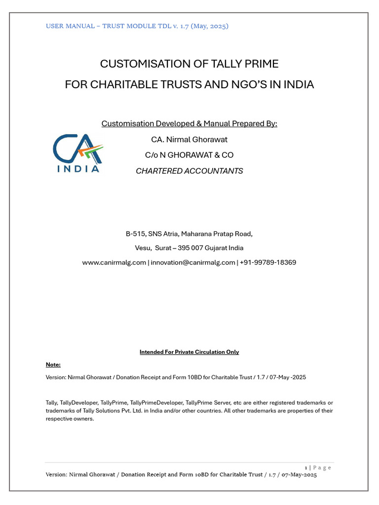 Tally Prime Trust Module User Manual | PDF | Charitable Organization ...