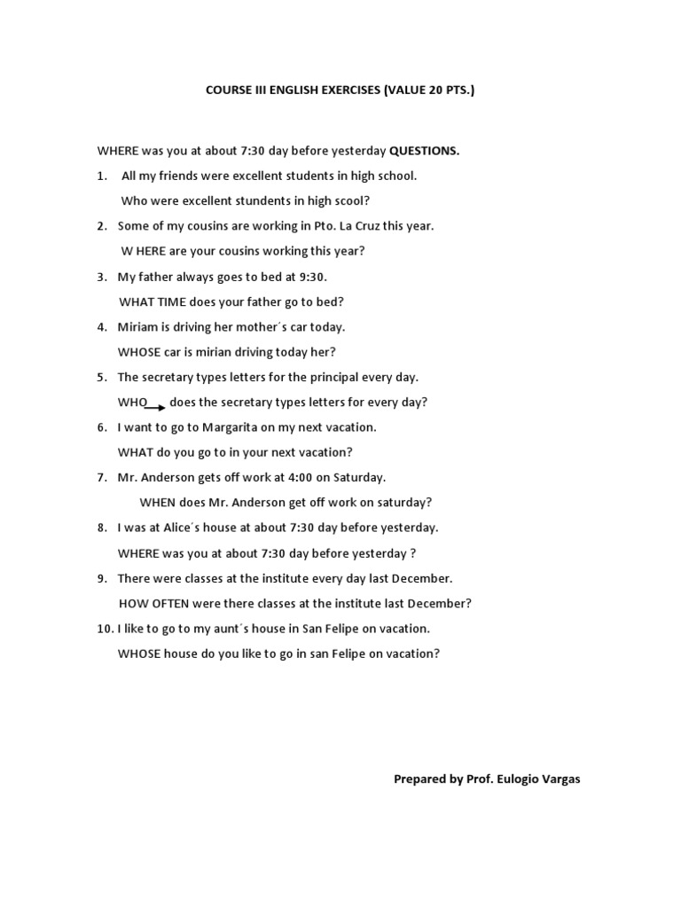English Exercises for Course III | PDF
