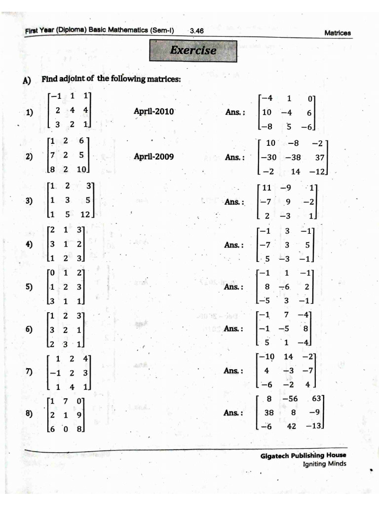 Exercise 2 On Matrices | PDF