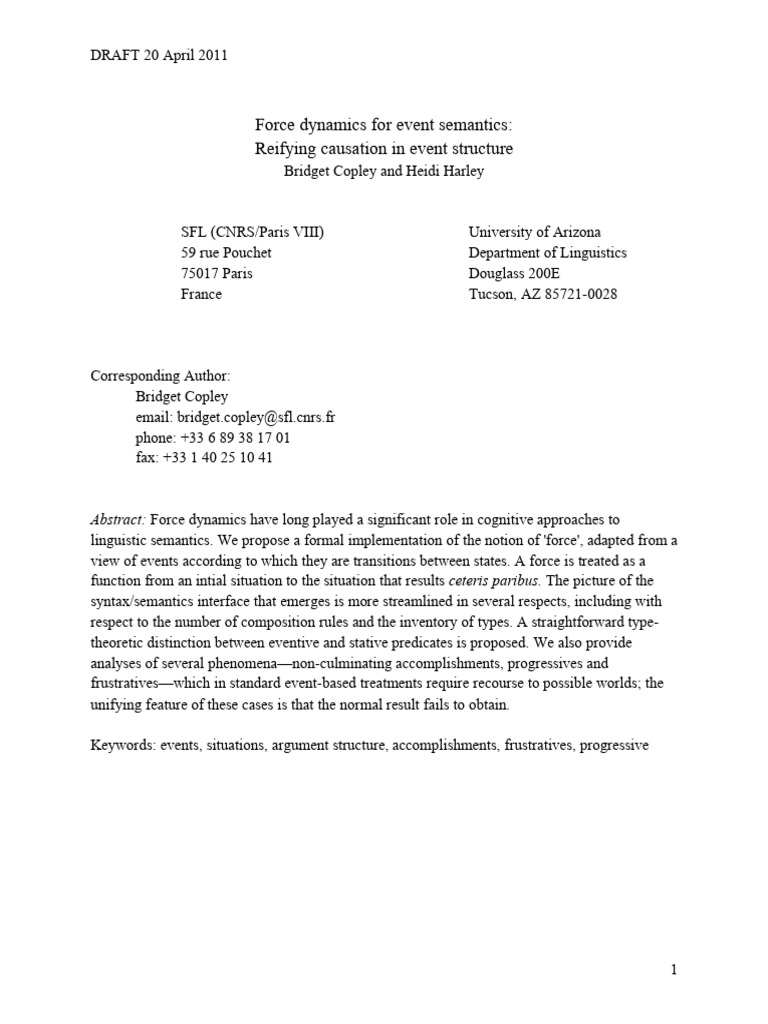 Force Dynamics For Event Semantics Reify | PDF | Force | Semantics