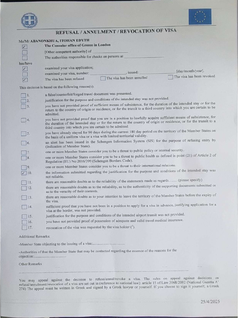 Visa Rejection Document | PDF