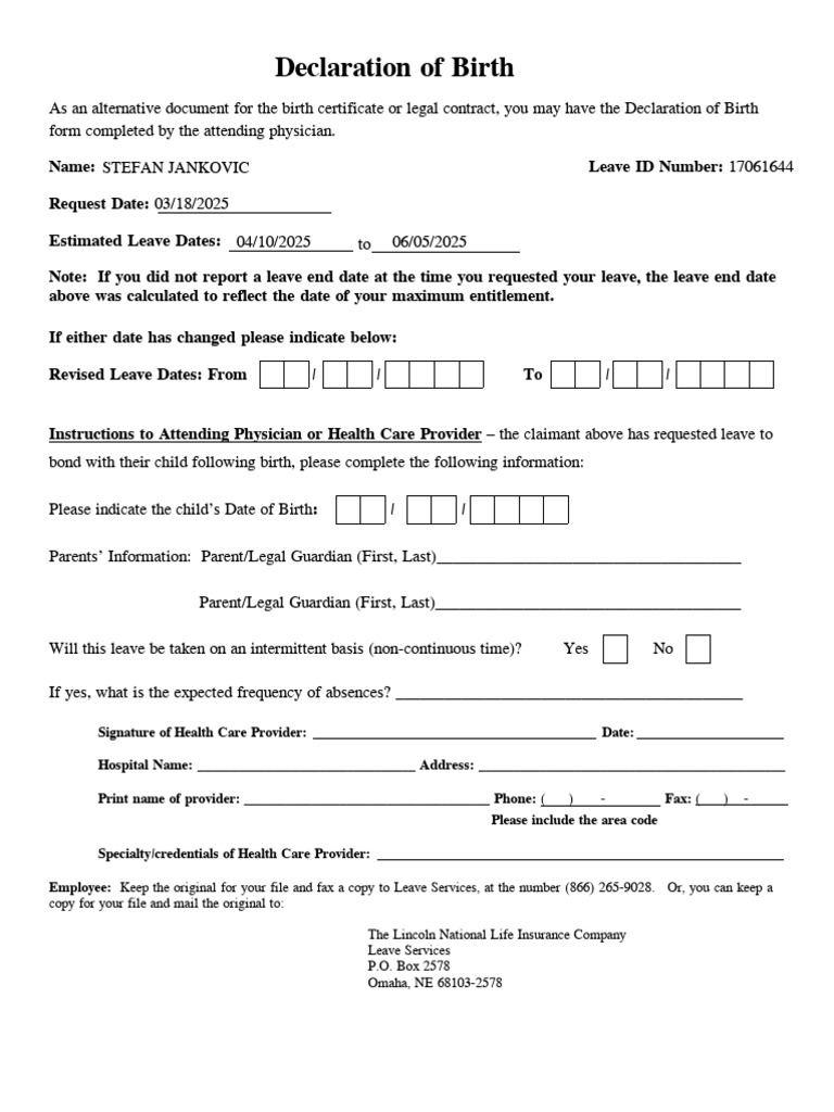 Declaration of Birth Leave Form | PDF
