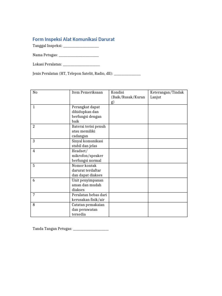 Form Inspeksi Alat Komunikasi | PDF