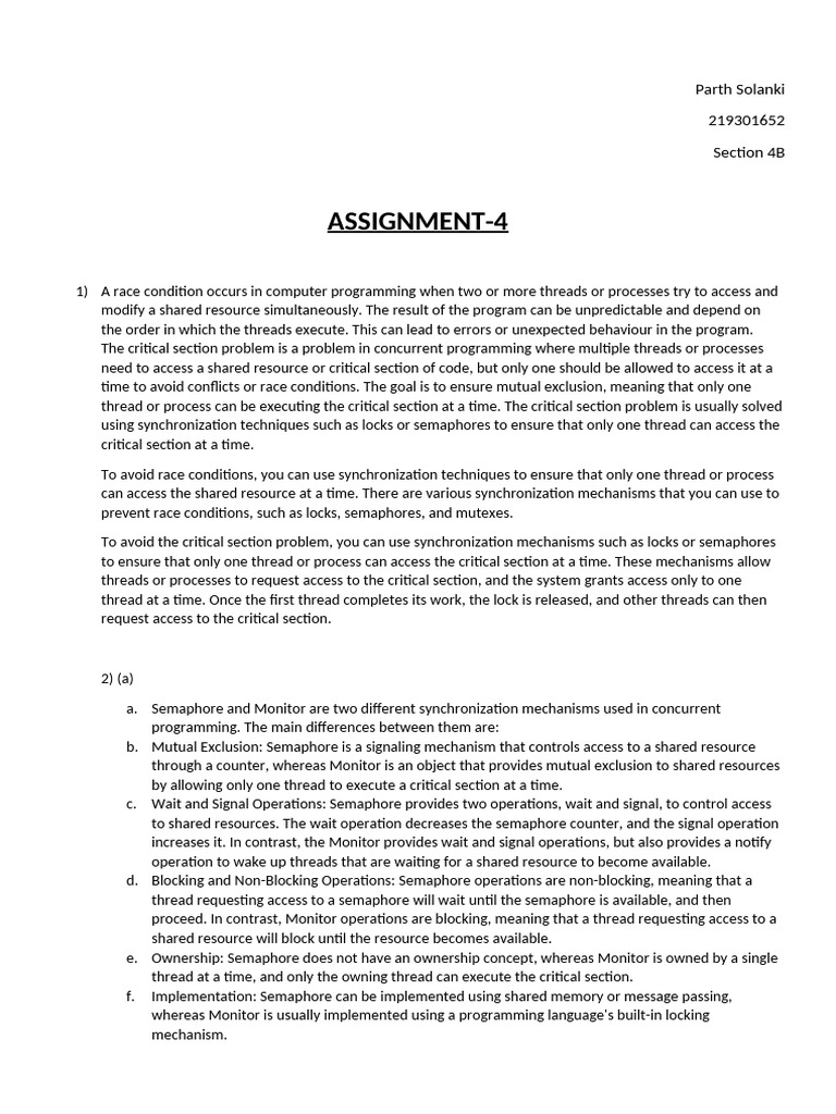 Parth Solanki (219301652) OS Assignment 4 | PDF | Thread (Computing ...