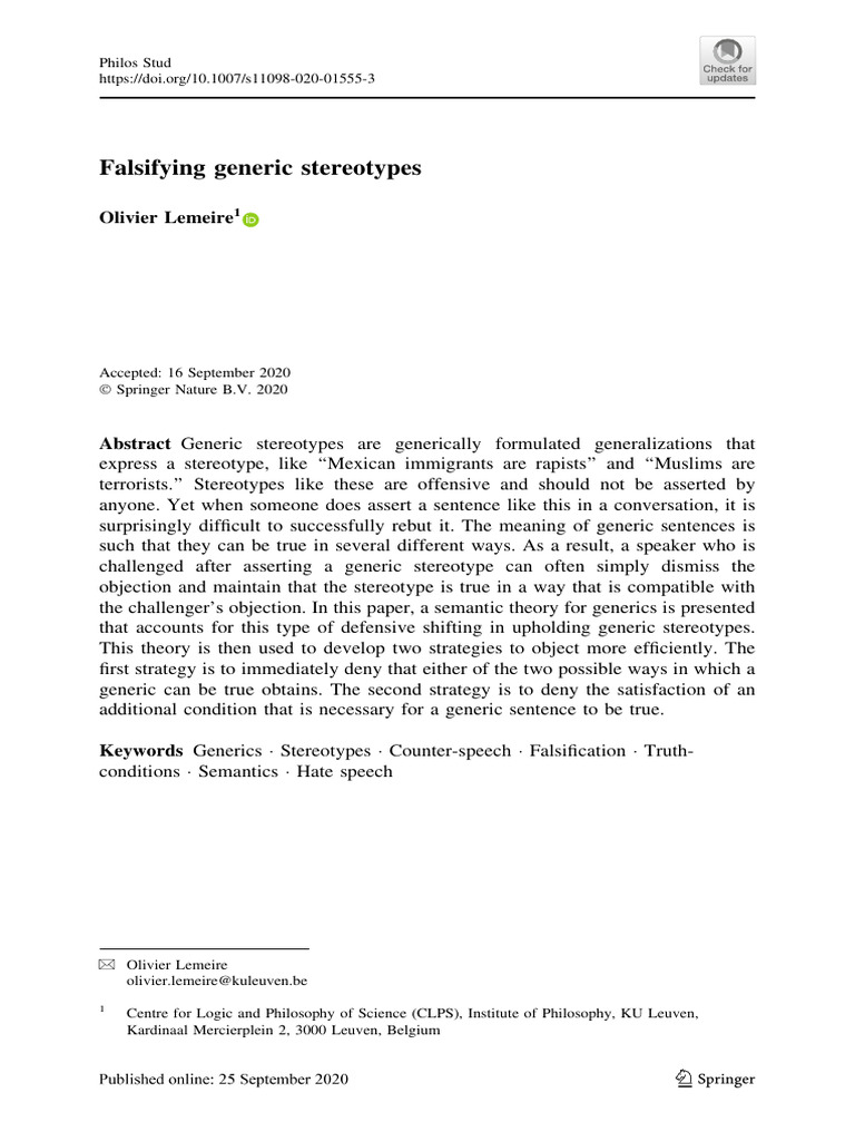 Falsifying Generic Stereotypes | PDF | Causality | Truth
