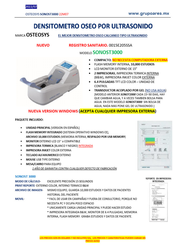 22M07 Osteosys Sonost3000 | PDF | Impresora (Computación) | Ultrasonido