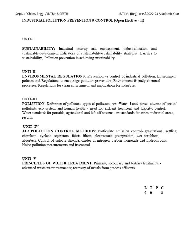 Industrial Pollution CHE Syllabus | PDF